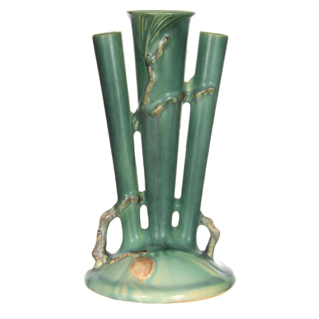 8.5" Unmarked Roseville Art Pottery Triple Bud Vase