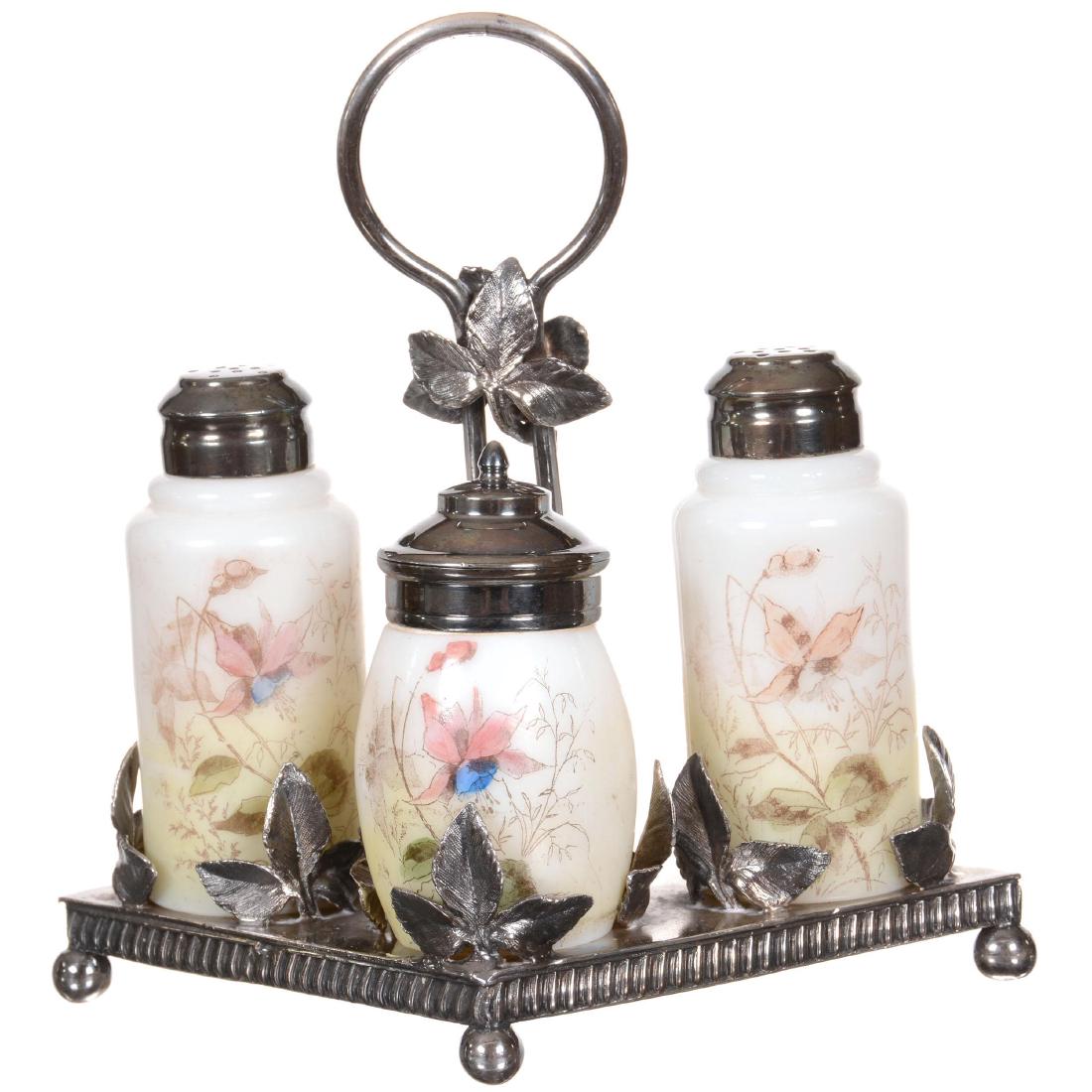 THREE PIECE CONDIMENT SET ON SILVERPLATE FRAME - Aug 01, 2014 | Woody ...