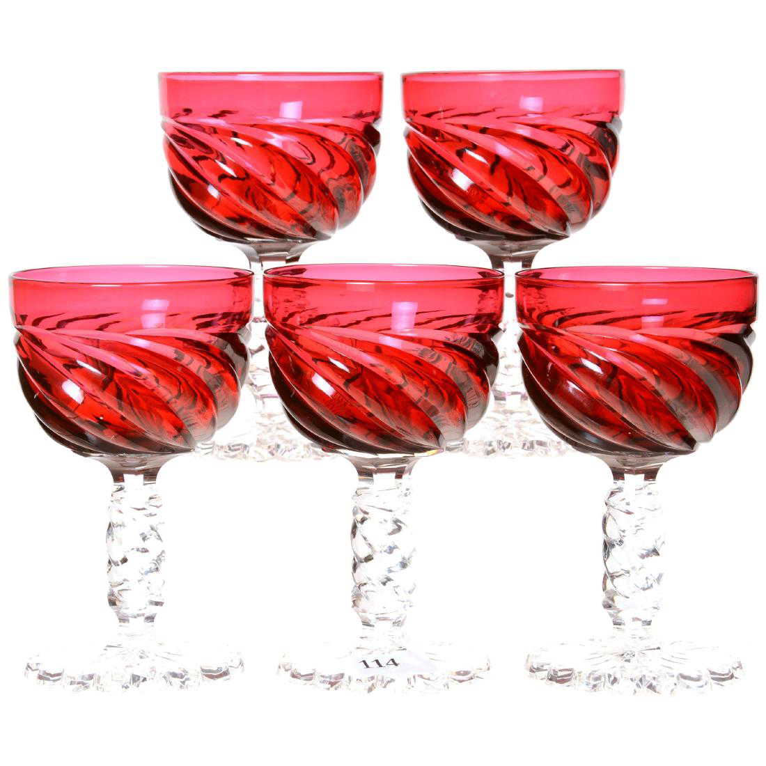 5 Solid Cased Ruby Wine Glasses Abcg