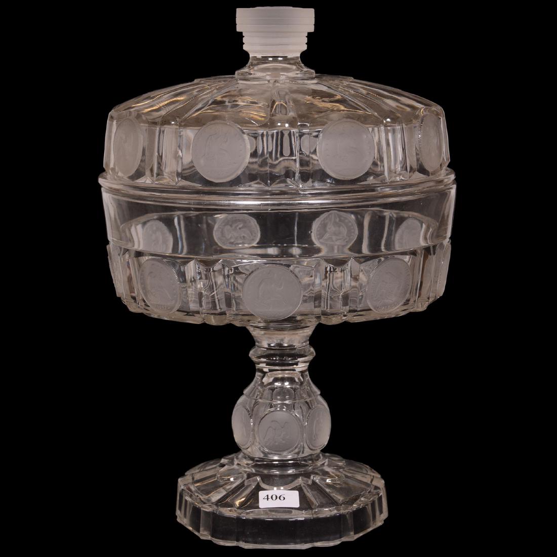 1892 American Coin Glass Covered Compote