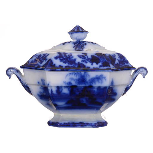 Flow Blue Scinde Pattern Large Covered Tureen