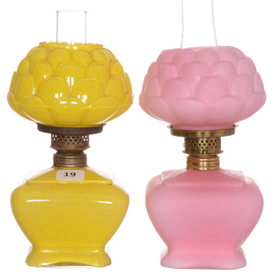 2 Miniature Milk Glass Lamps