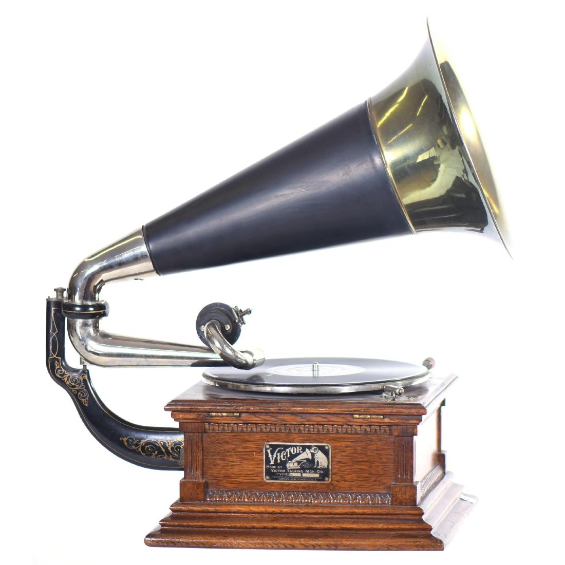 Victor Phonograph Music Box - 6.5"X13"X13" Oak Case