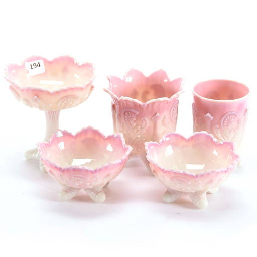 (5) Pink Slag Art Glass Items