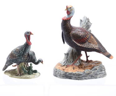 (2) Collectible Bisque Turkey Figurines