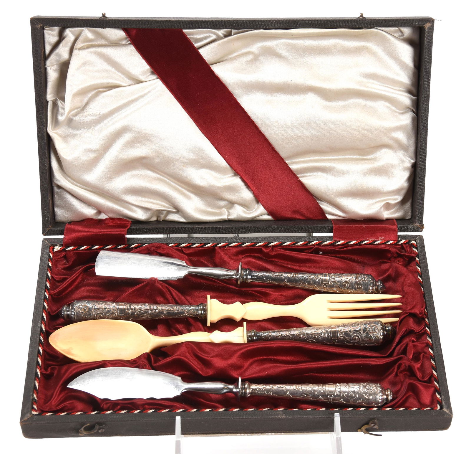 4 Piece Embossed Silver Plate Serving Set