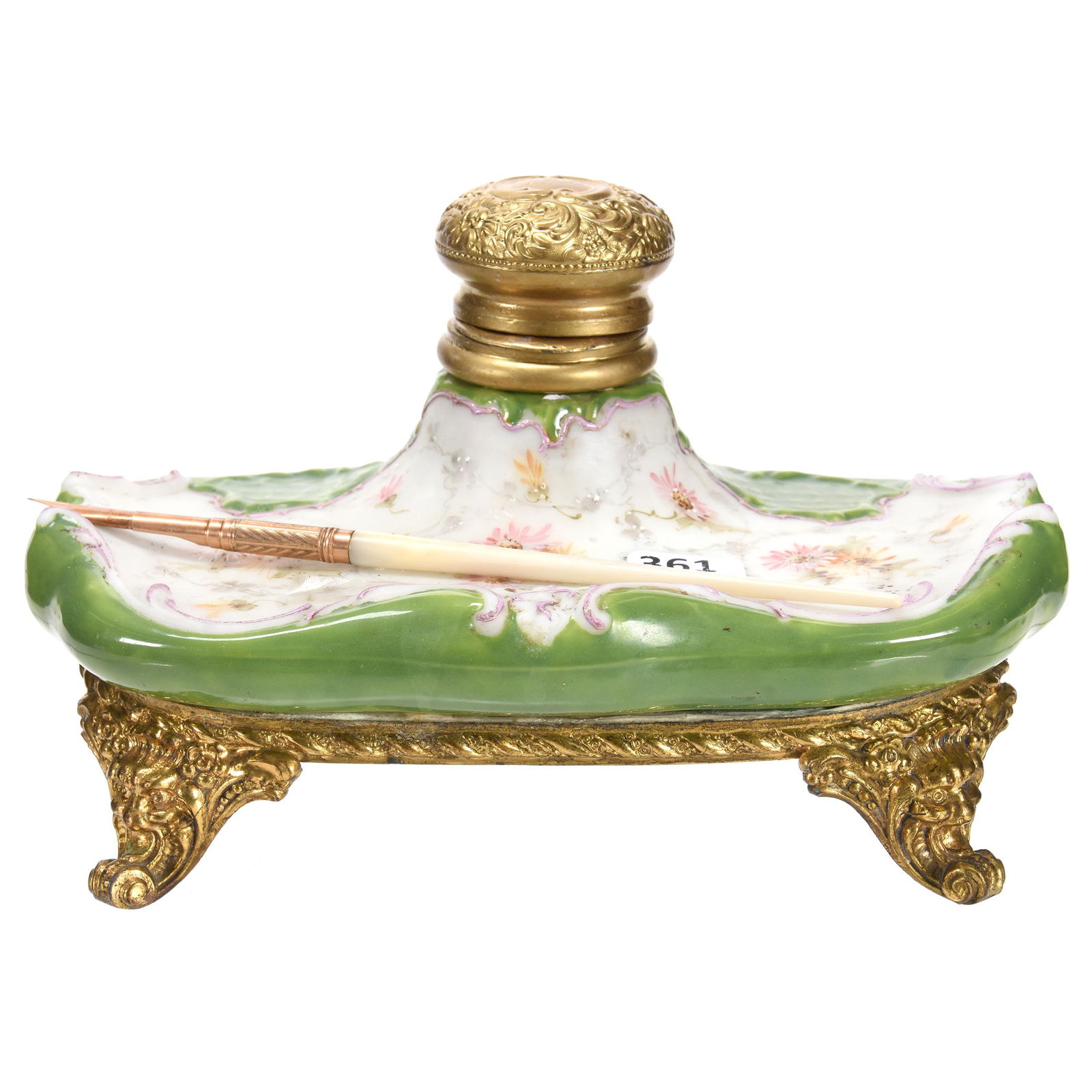 Ink Well & Pen Tray, Unmarked Wave Crest - Mar 14, 2020 | Woody Auction ...