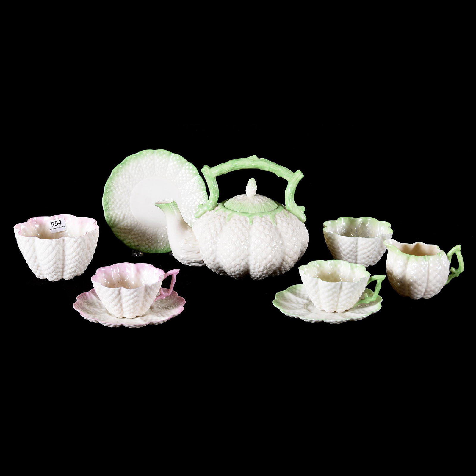 For Auction: (7) Piece Set Irish Belleek Black Mark, Cone Pattern ...