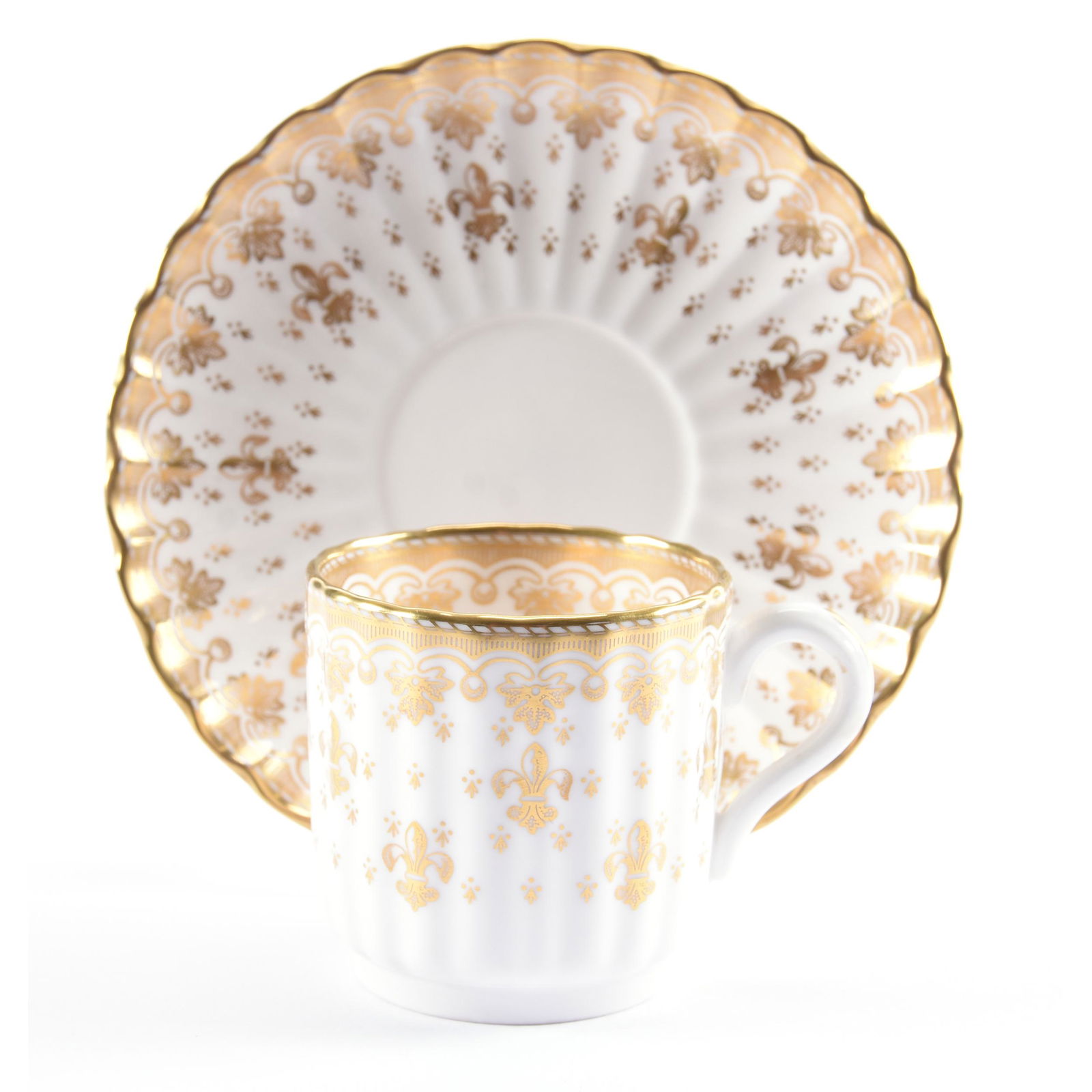 Cup & Saucer Marked Spode Fleur De Lys Pattern Gold