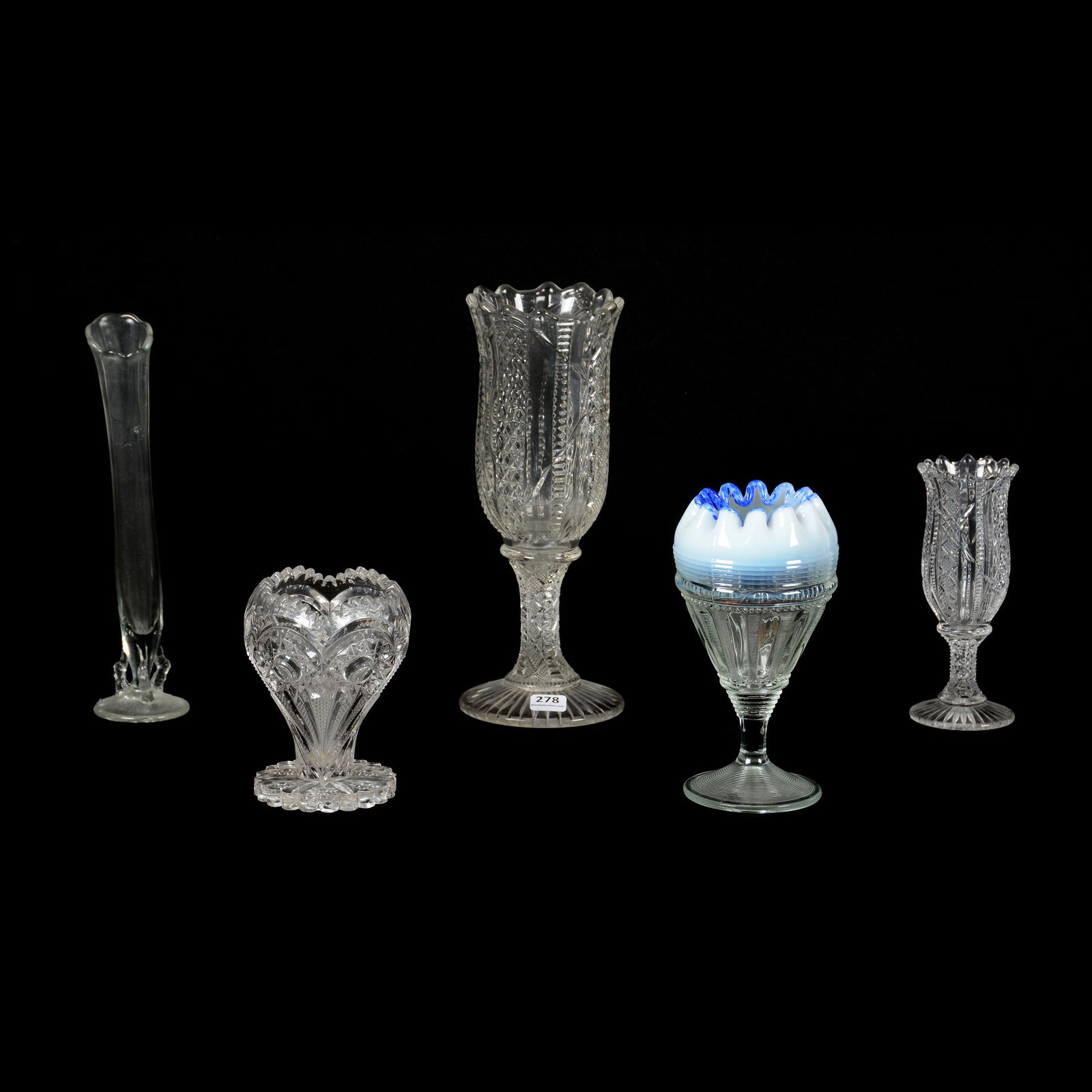 (5) Assorted Pattern Glass Vases - Jul 25, 2020 | Woody Auction LLC in KS