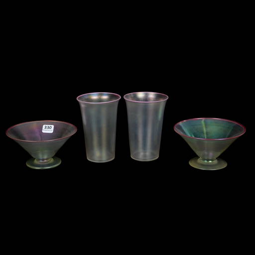 (4) Items By Steuben, Verre De Soie Rose Dubarry Rim