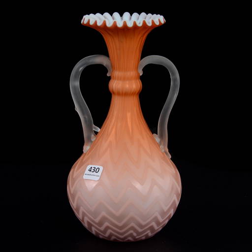 Vase, Apricot Satin Herringbone Mop Art Glass