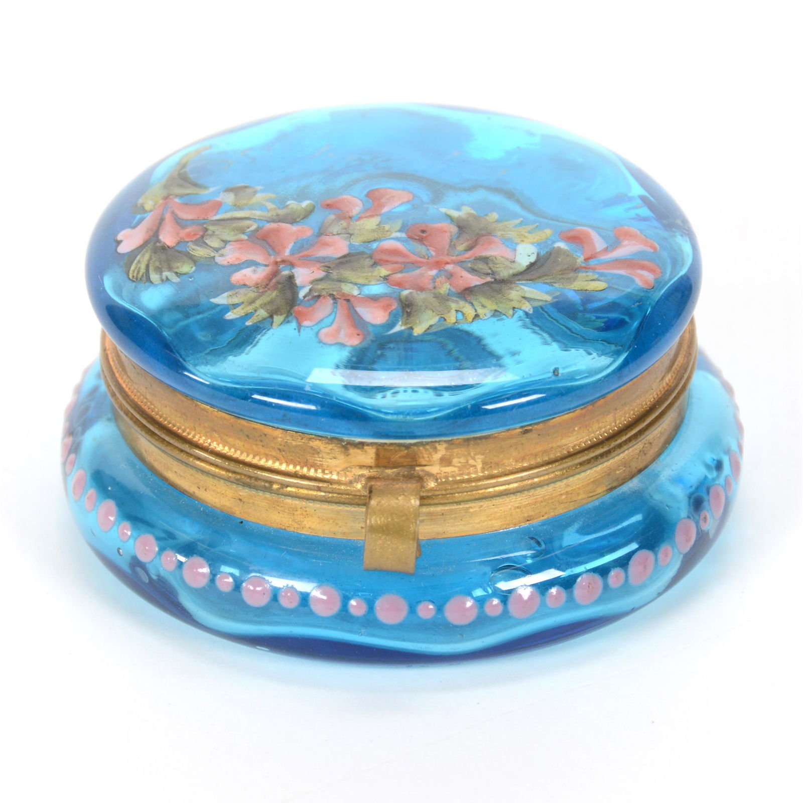 Pill Box, Solid Blue Decorated Glass