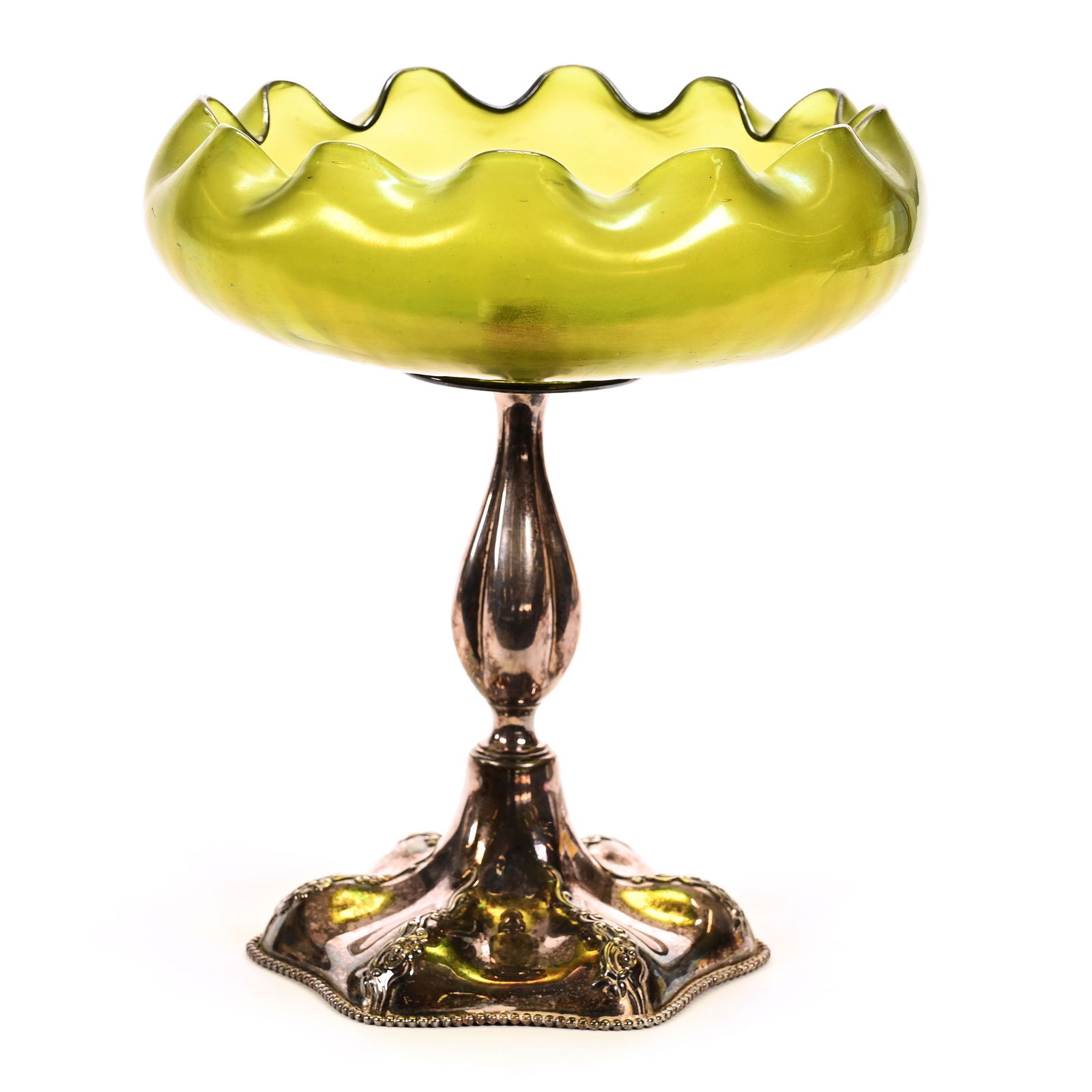 Compote, Green Loetz Style Art Glass Bowl