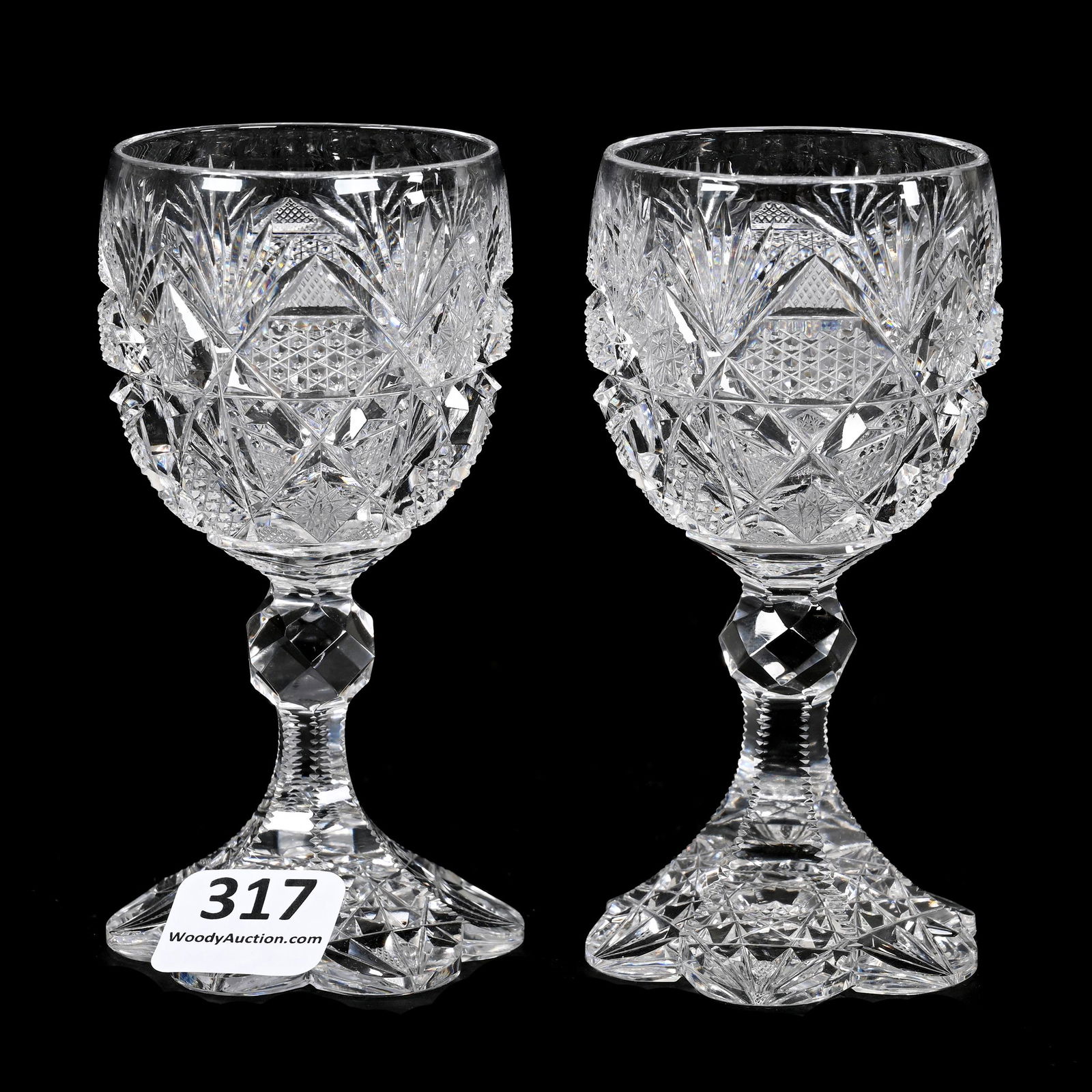 Pair White Wines, Abcg, Signed Libbey Isabella Pattern