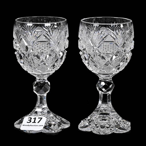Pair White Wines, Abcg, Signed Libbey Isabella Pattern