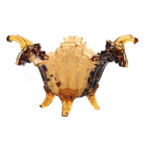 Footed Bowl, Amber Tortoise Shell Art Glass