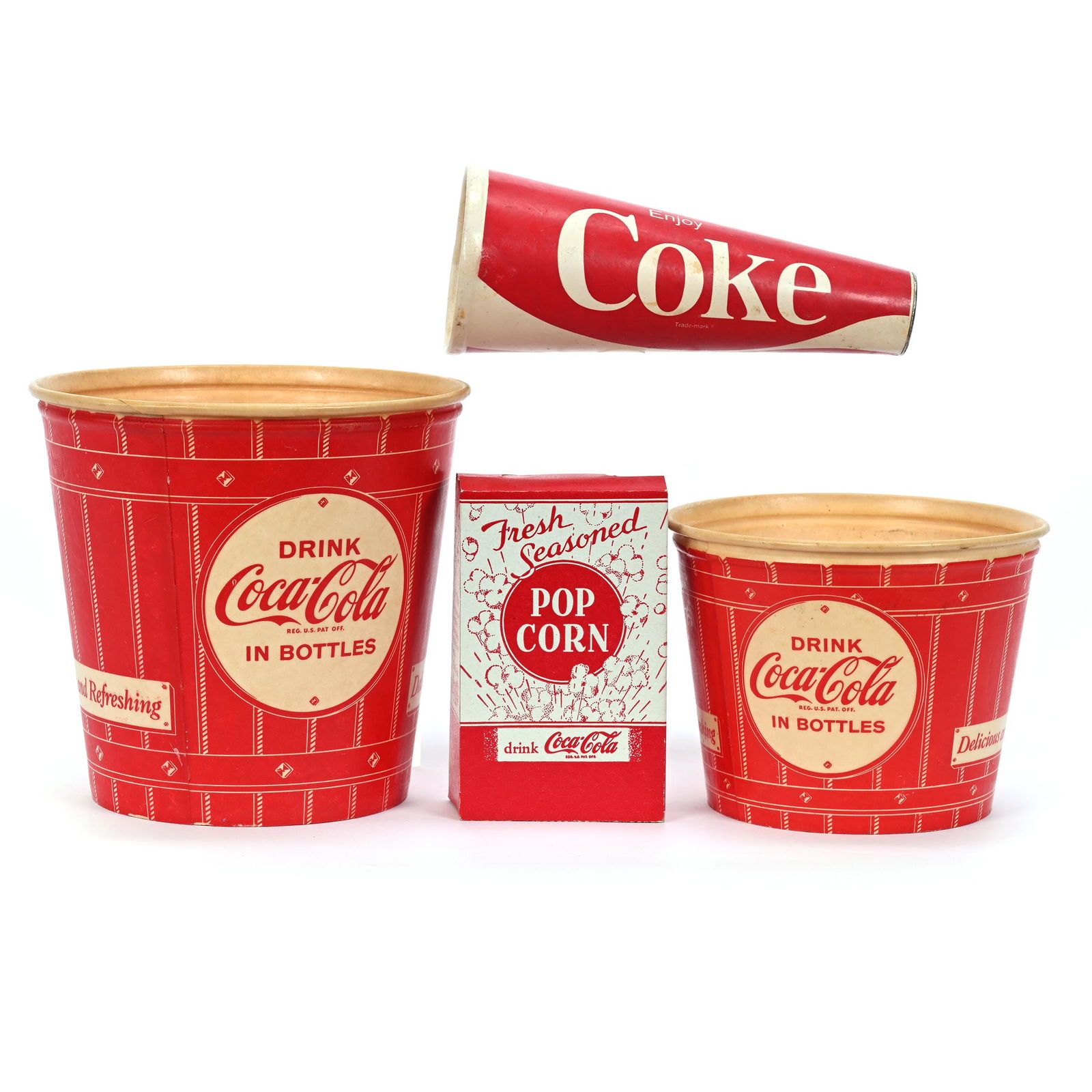 (4) 1960's Coca-Cola Popcorn Containers (#0019) on Feb 04, 2023 | Woody ...