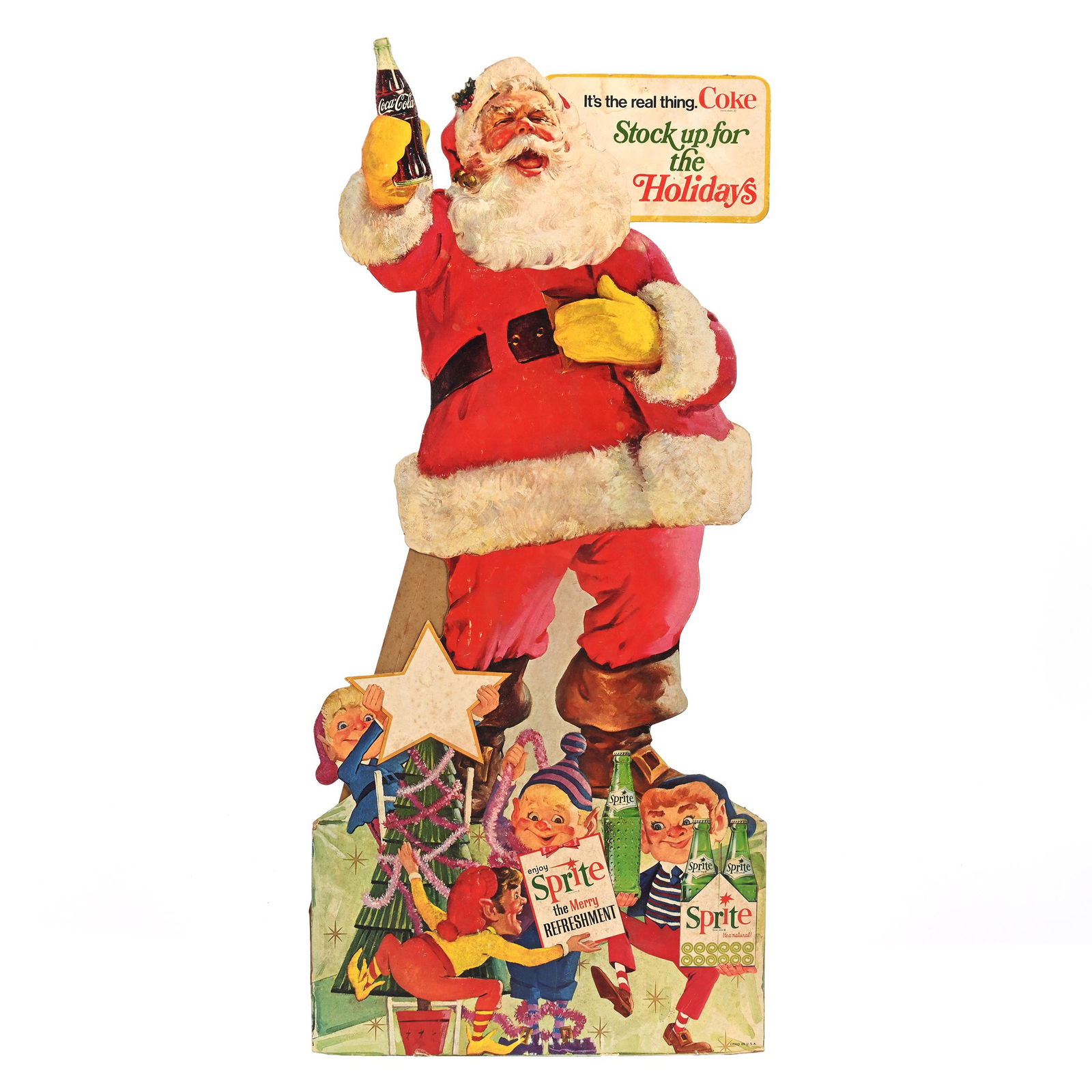 Cardboard Easel Sign, Coca-Cola, Santa & Sprite Boys (#0158) on Feb 04, 2023 | Woody Auction LLC ...