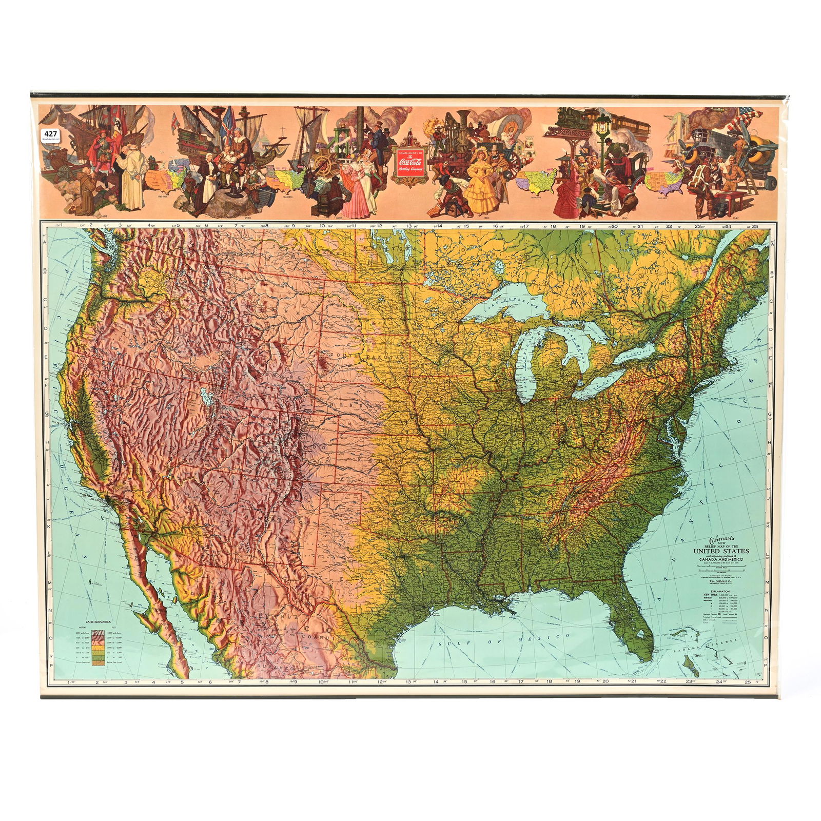 1940's Coca Cola Paper Map Of North America