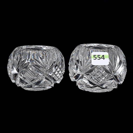 (2) Master Salts, American Brilliant Cut Glass, Harvard Pattern By Libbey