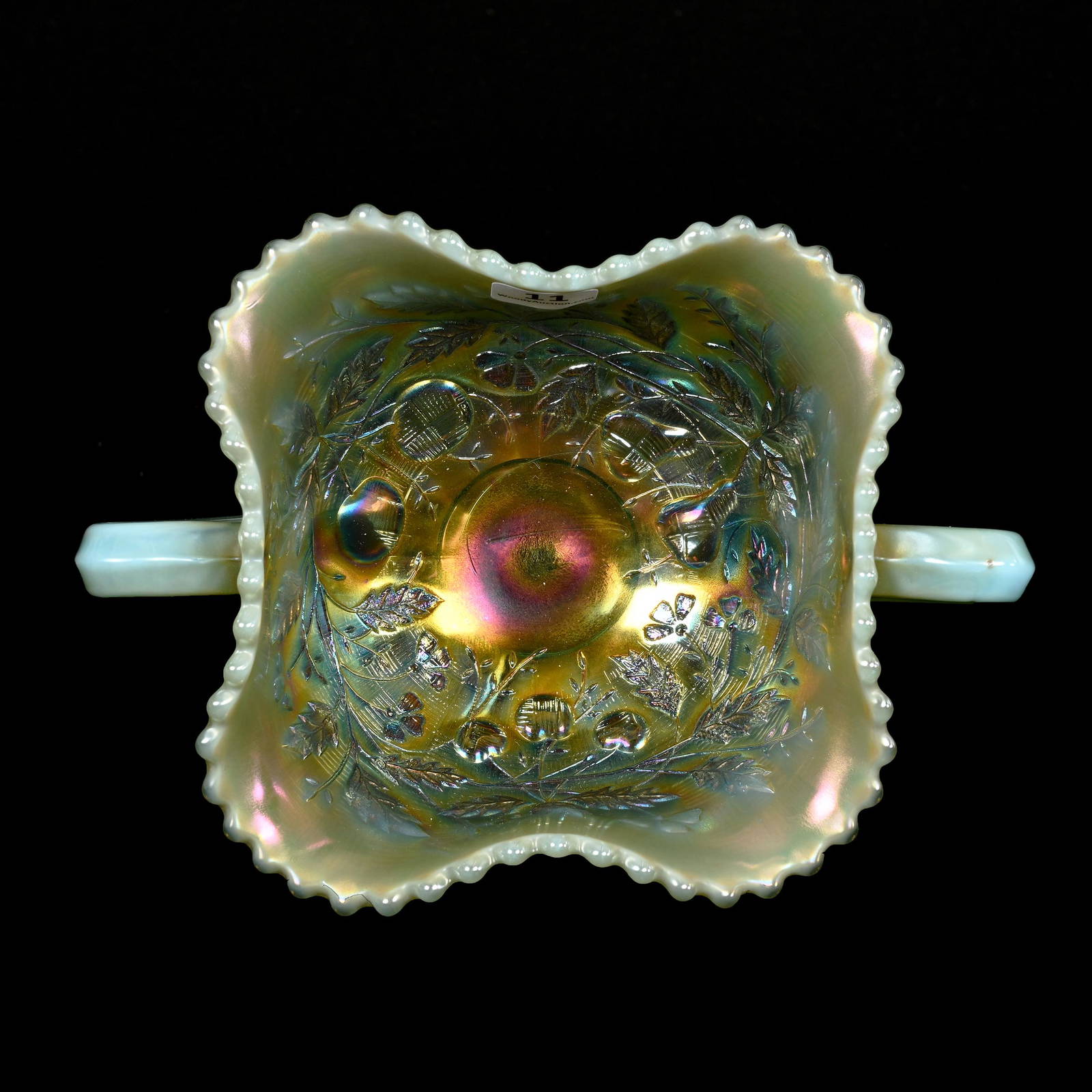 Bon-bon, Carnival Glass, Fruits & Flowers, Aqua Opal Auction