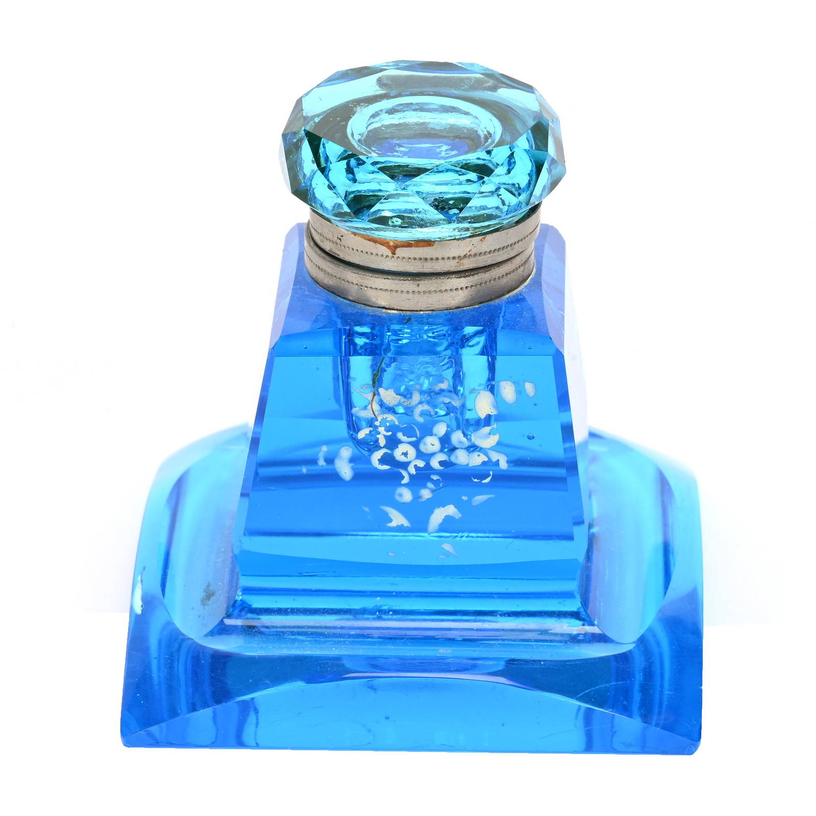 Square Inkwell, Solid Blue Pattern Glass Auction