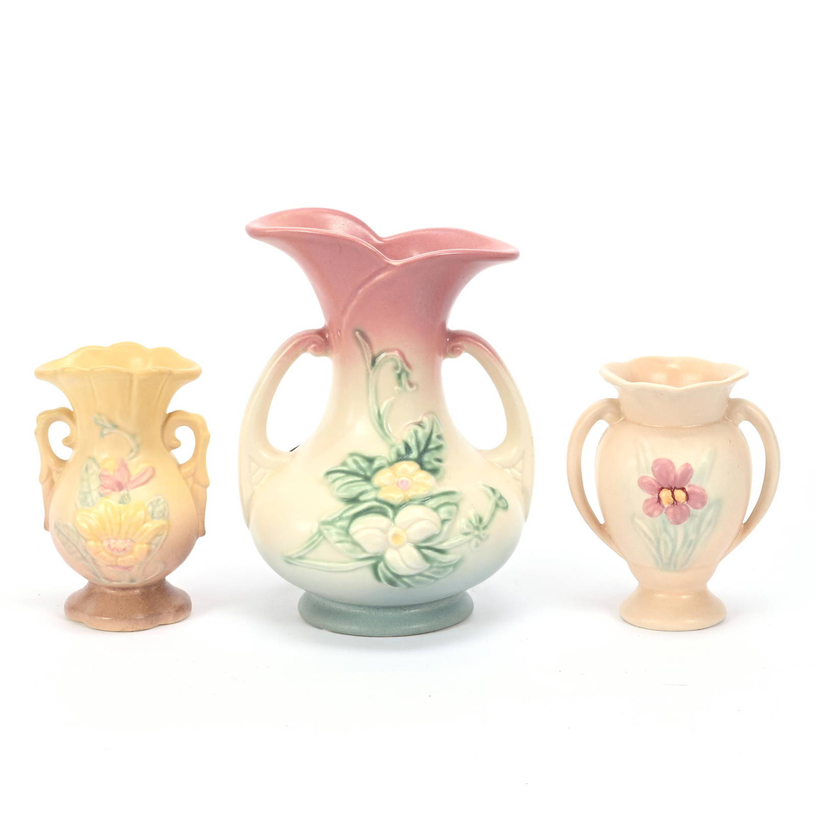 (3) Vases Marked Hull Art Pottery, Floral Auction