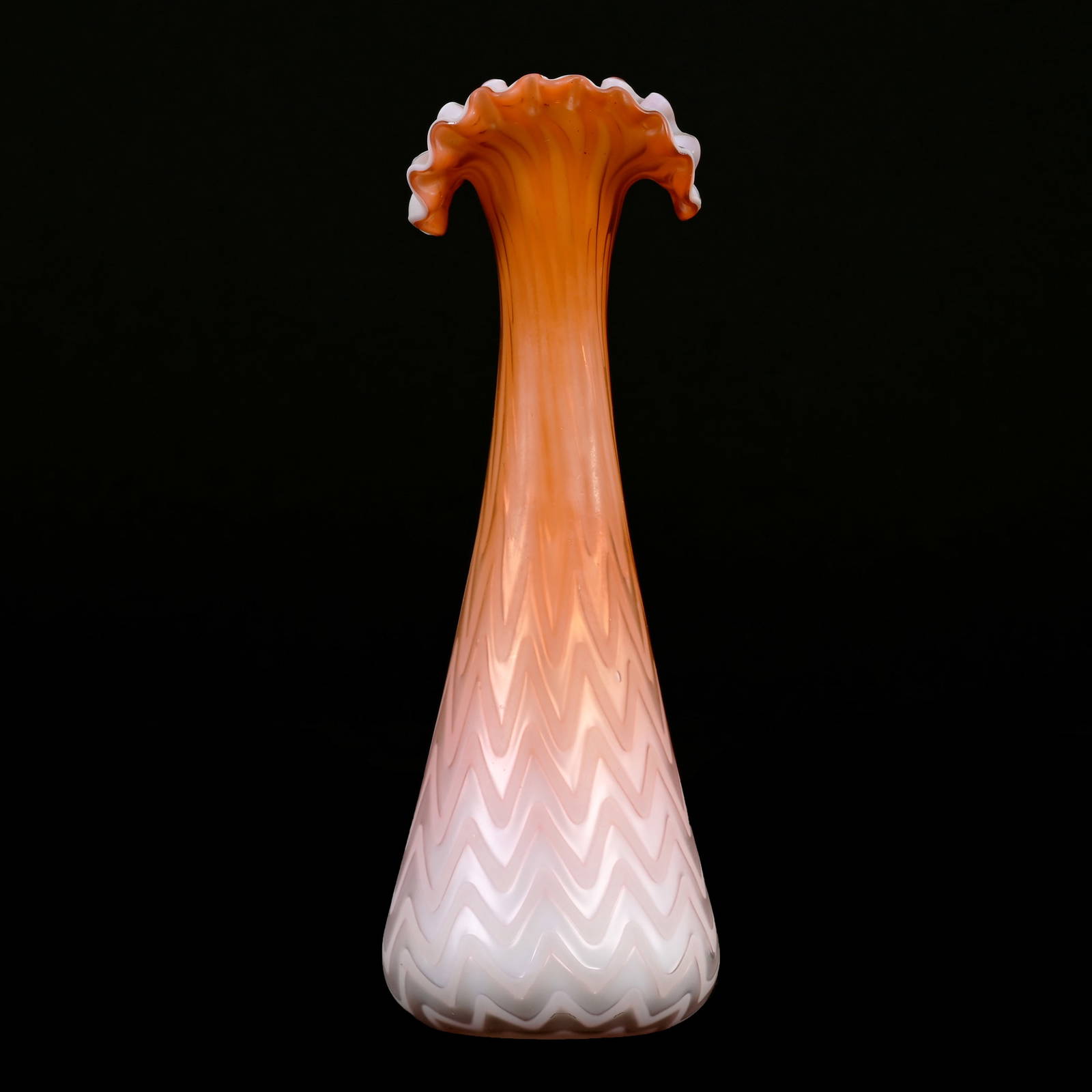 Vase, Apricot Satin Herringbone Mop Art Glass Auction