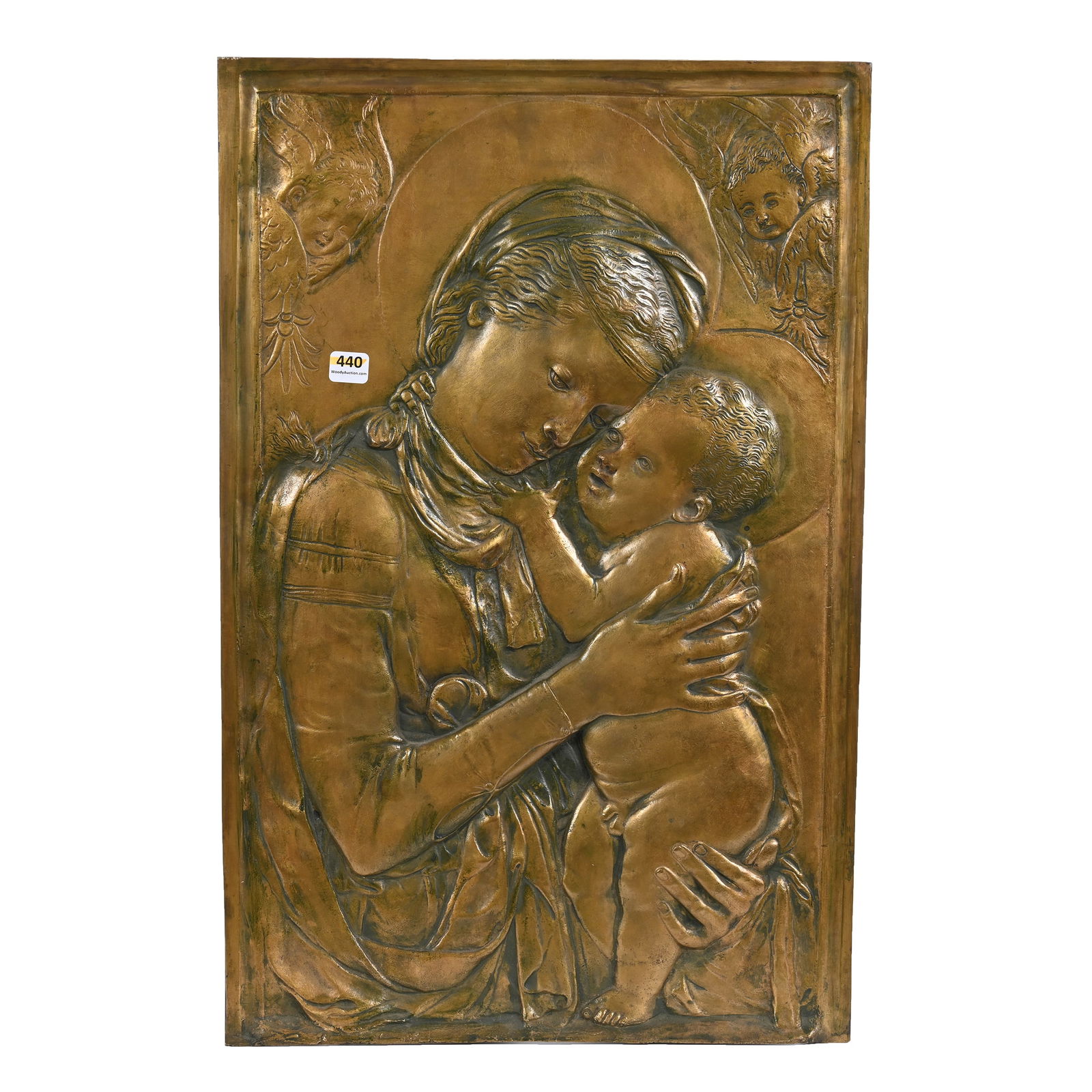 Heavy Embossed Bronze Plaque With Madonna & Child Auction