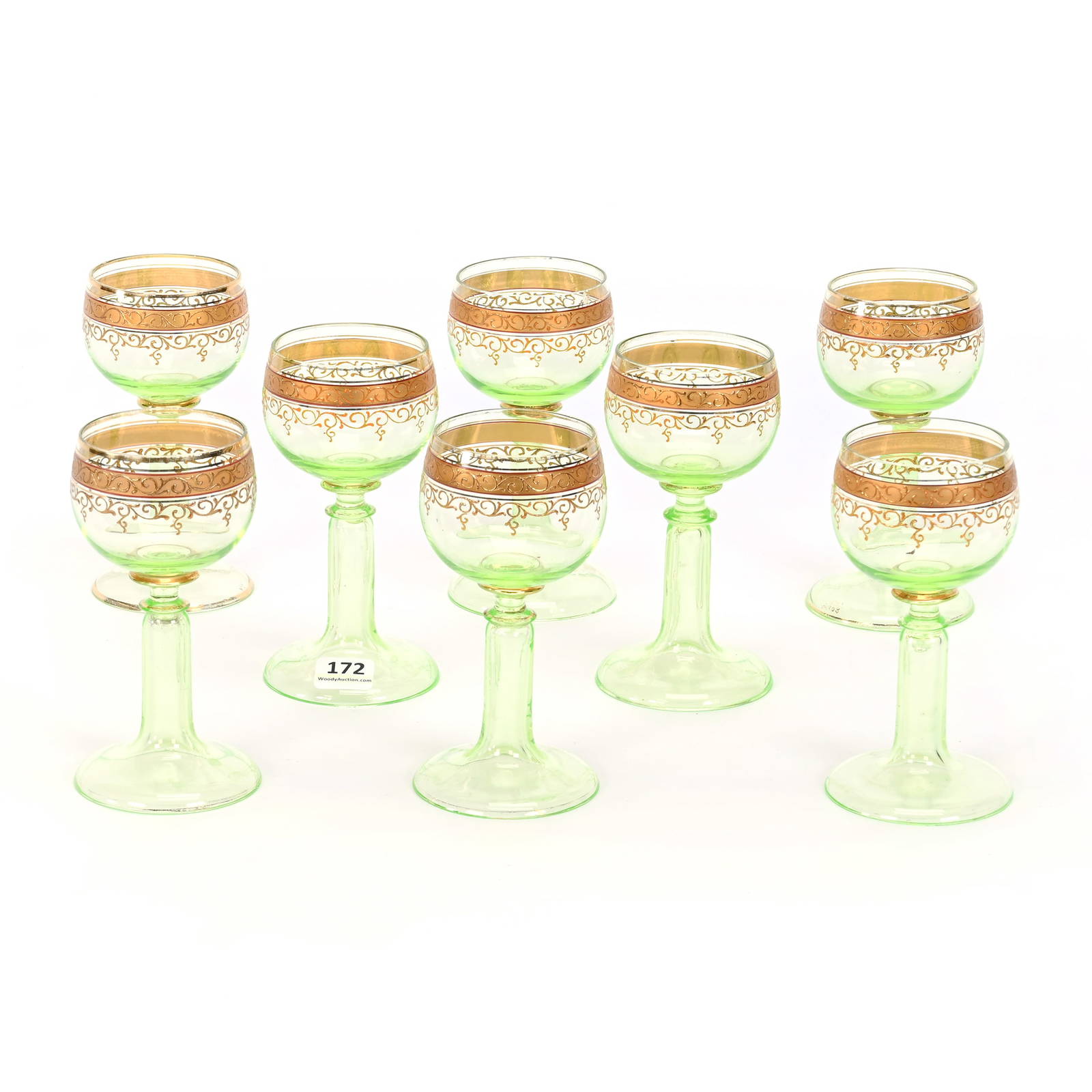 (8) Wine Stems, Solid Vaseline Art Glass Auction