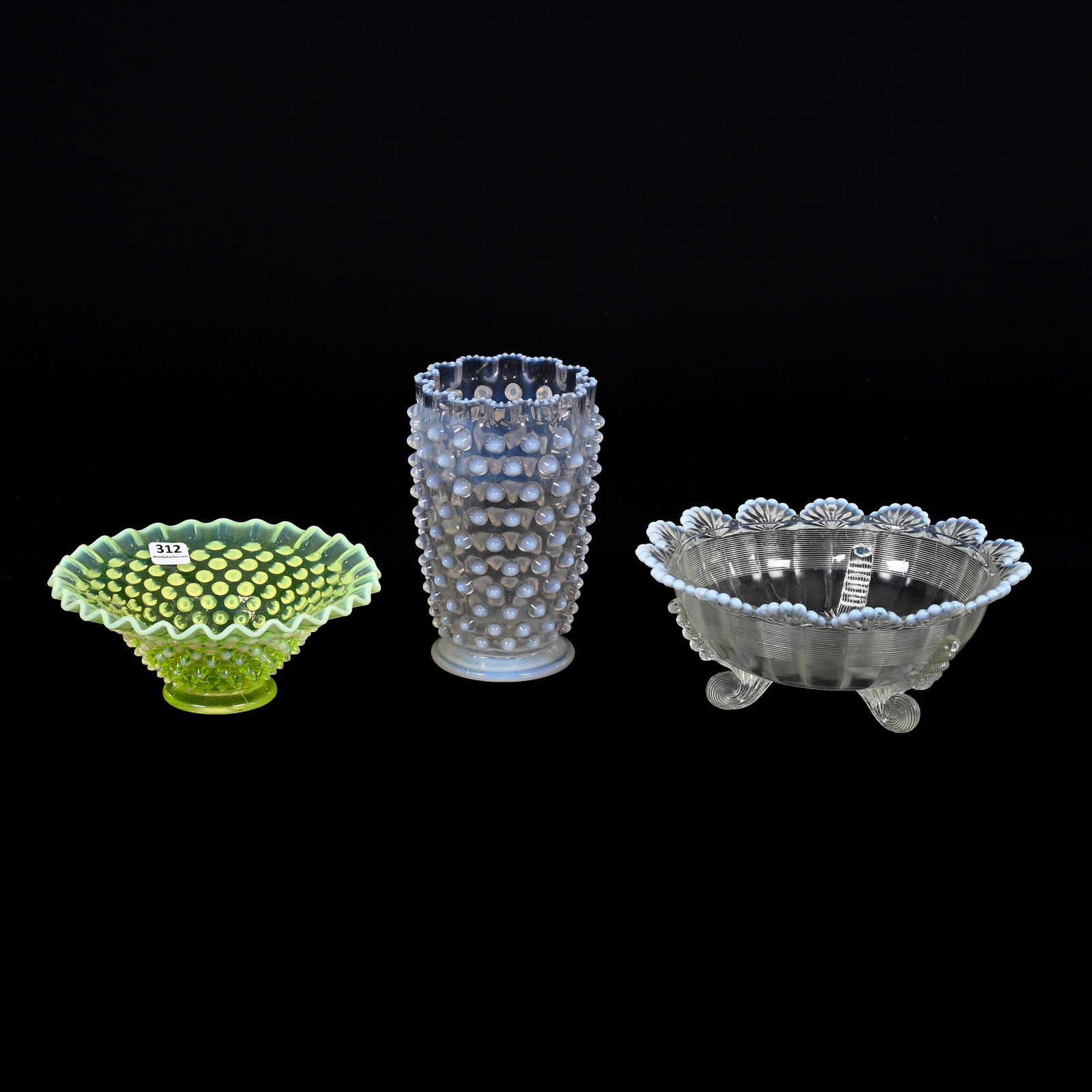 (3) Opalescent Pattern Glass Items Auction
