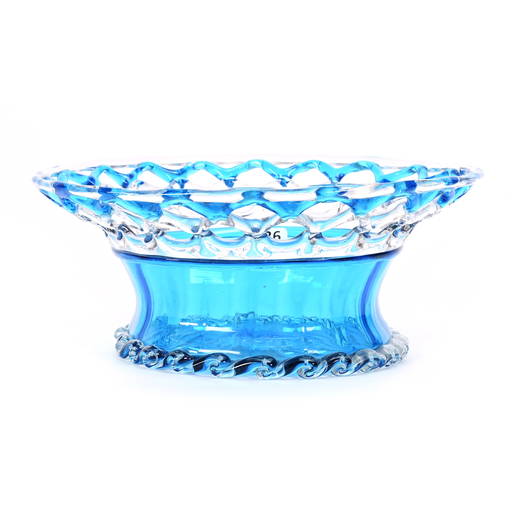 Bowl, Steuben, Celeste Blue Art Glass, Applied Rigoree Rim