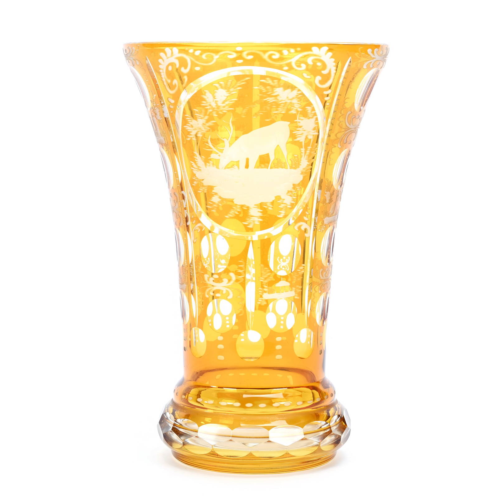 Vase, Bohemian Crystal, Amber Cut To Clear Auction