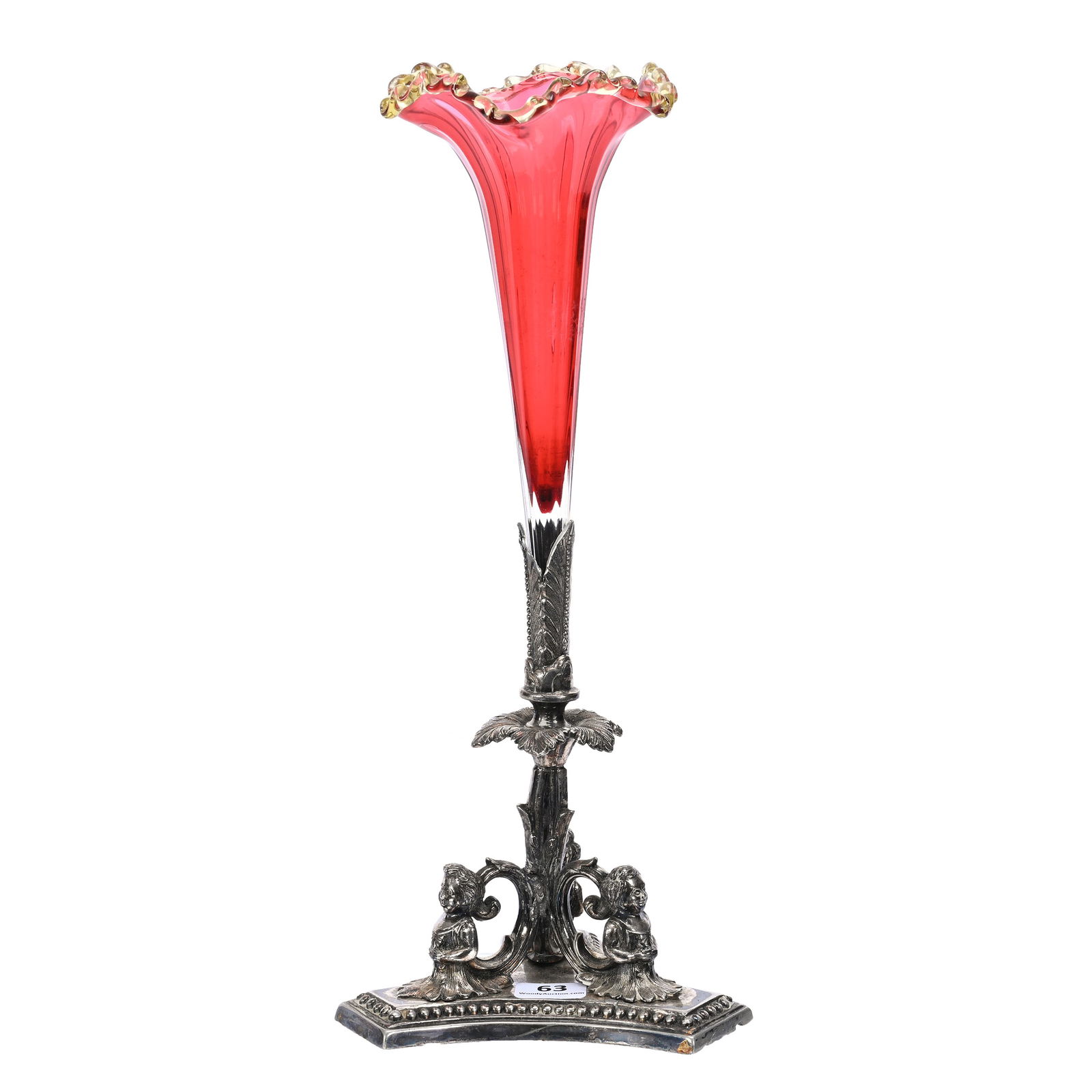 Bud Vase, Cased Cranberry Art Glass Insert Auction