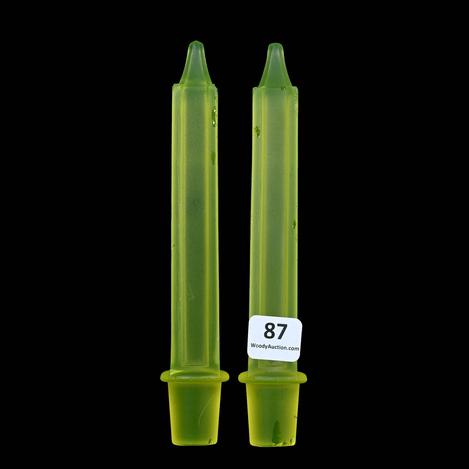 Pair Faux Candles, Solid Vaseline Glass Auction