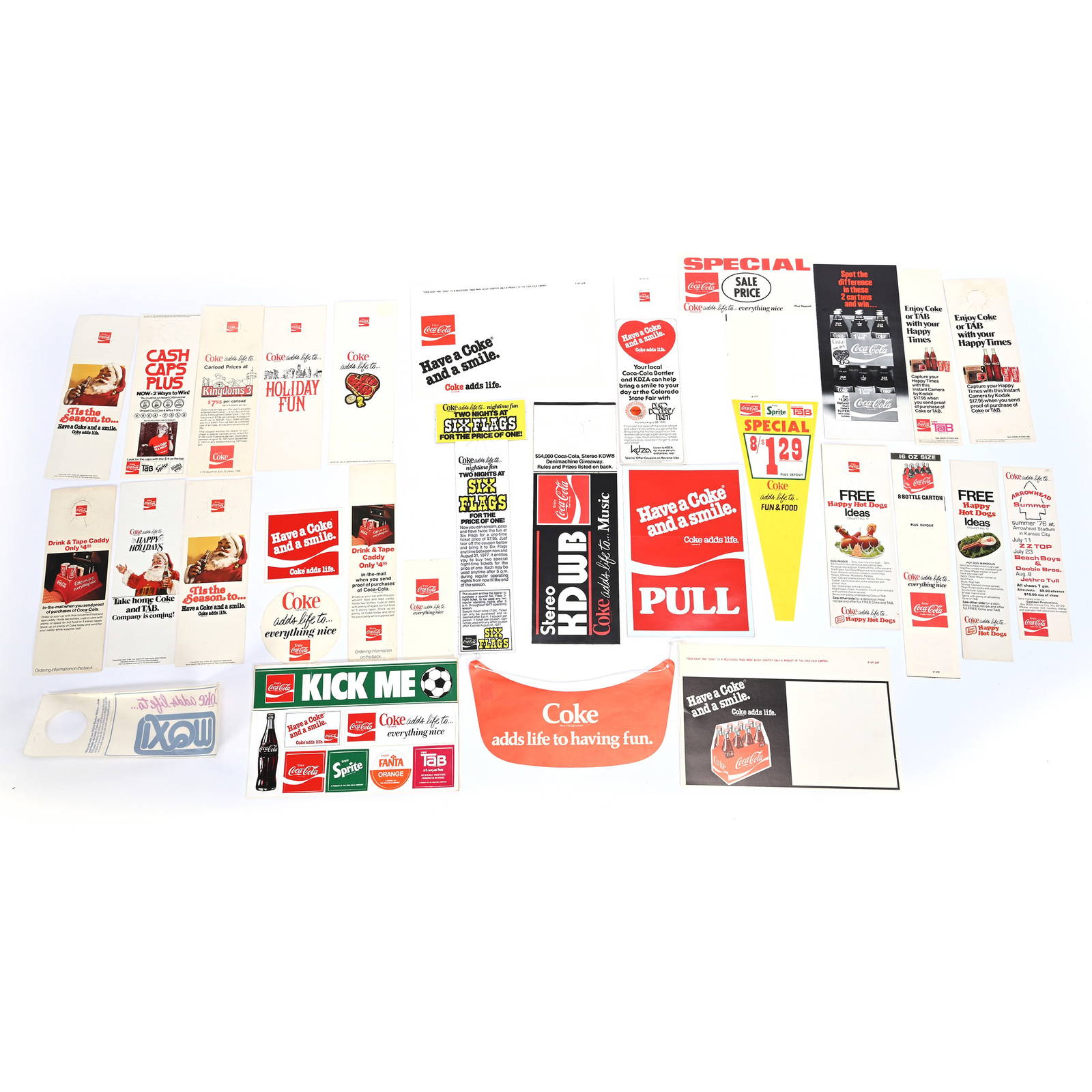 Coca-cola Paper Goods, Assorted "coke Adds Life To", Circa 1970's Auction