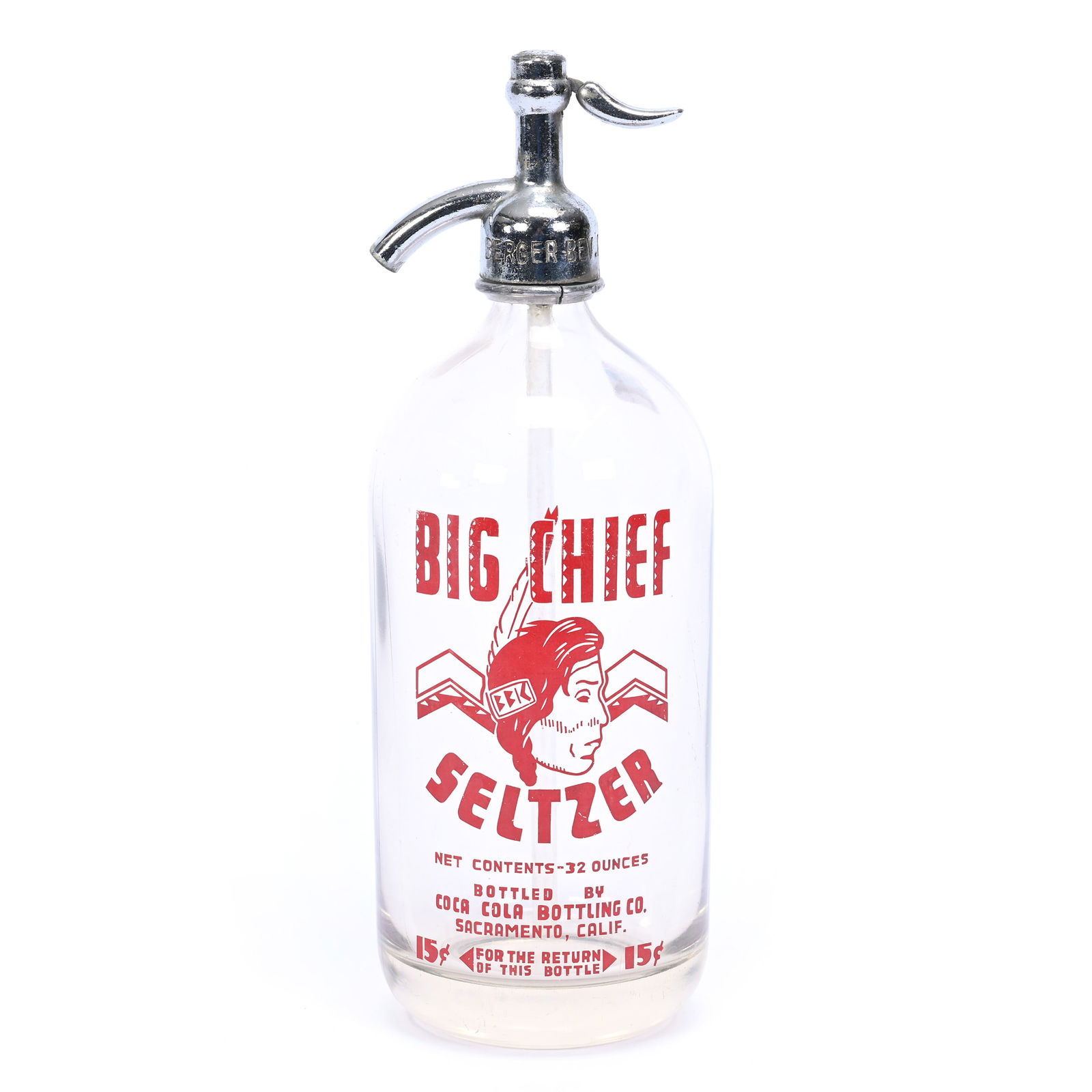 Coca-cola Seltzer Bottle, Big Chief, 1930-1940's Auction