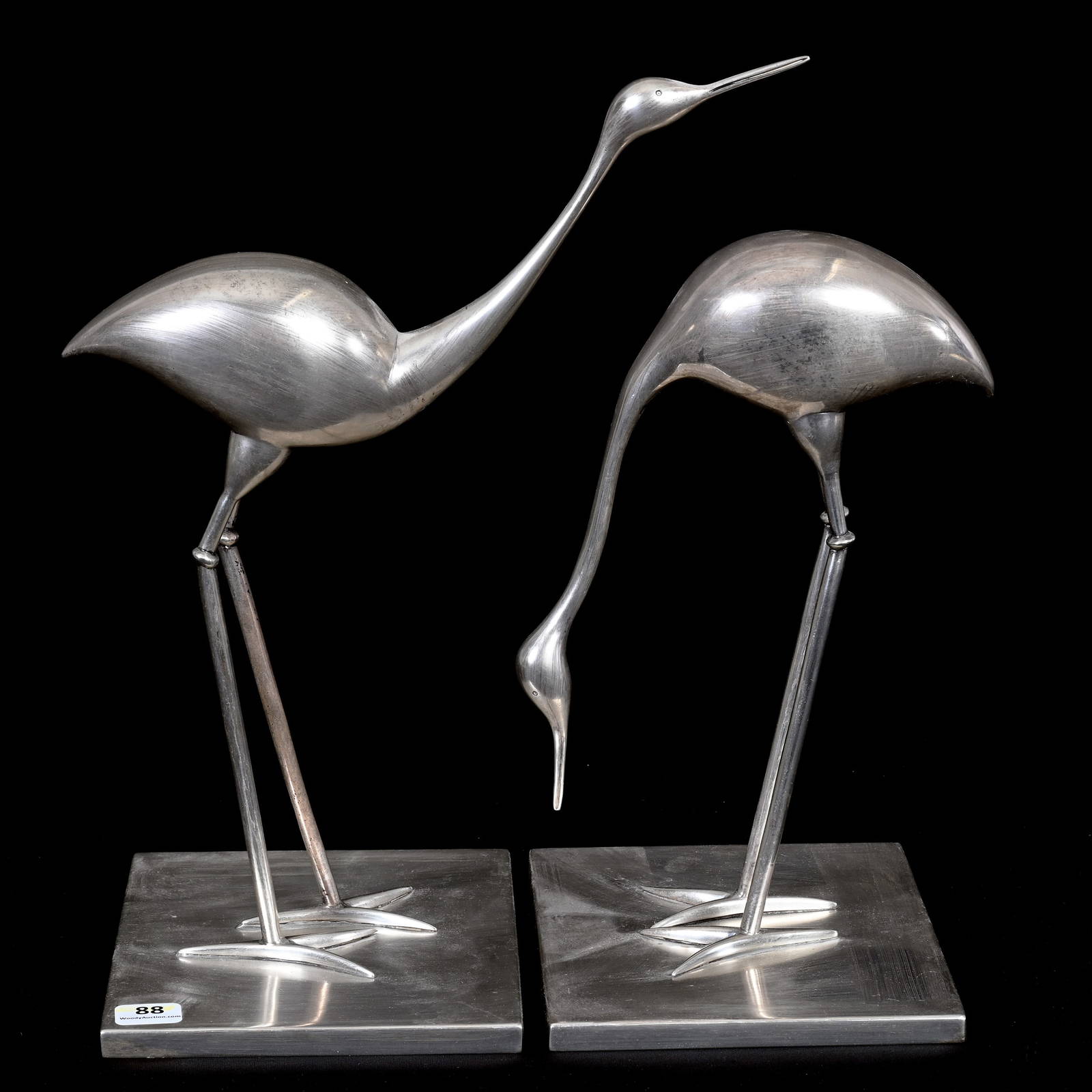 Pair Solid Sterling Stork Figures, Mexican Sterling Auction