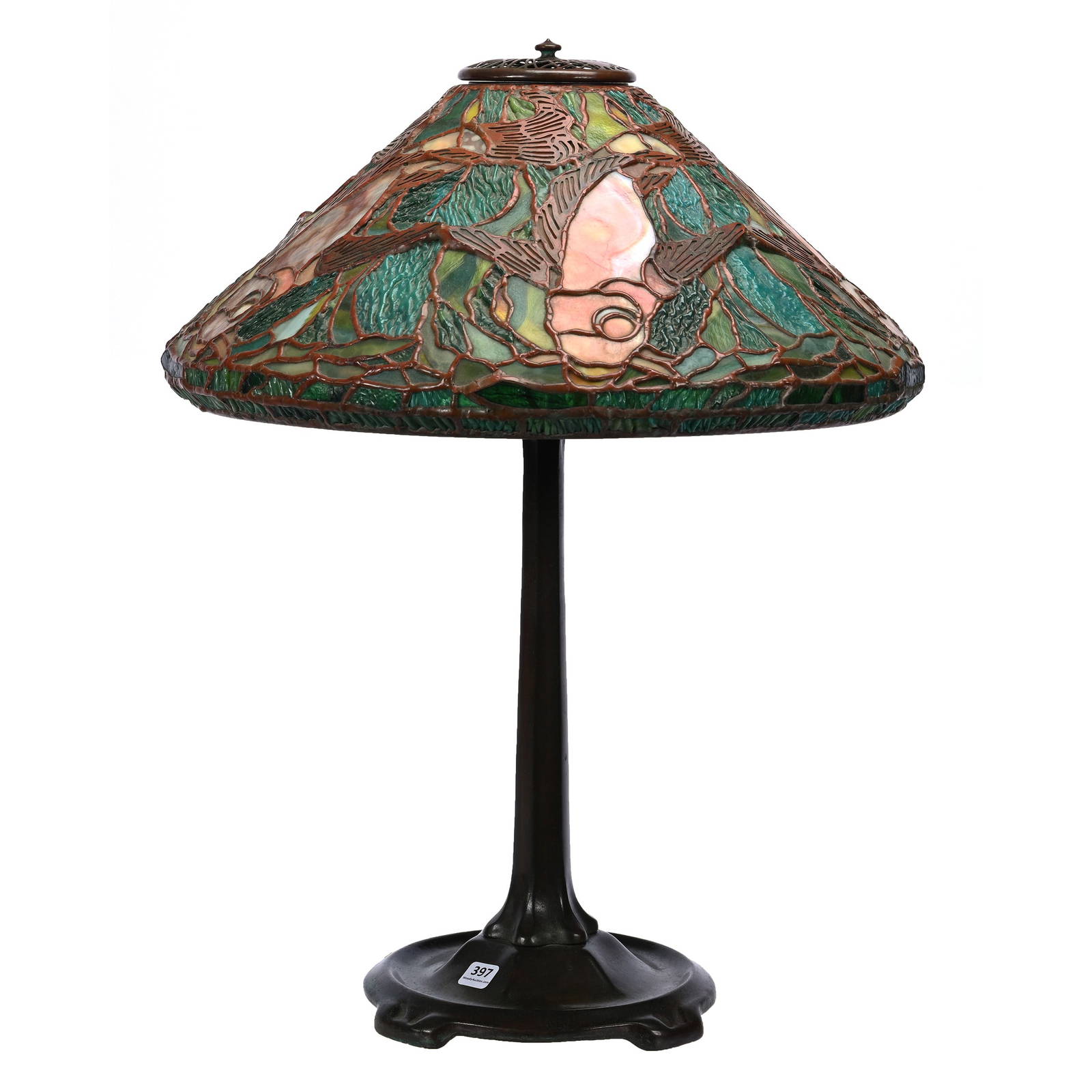 Lamp, Contemporary Leaded Glass "koi" Fish Auction