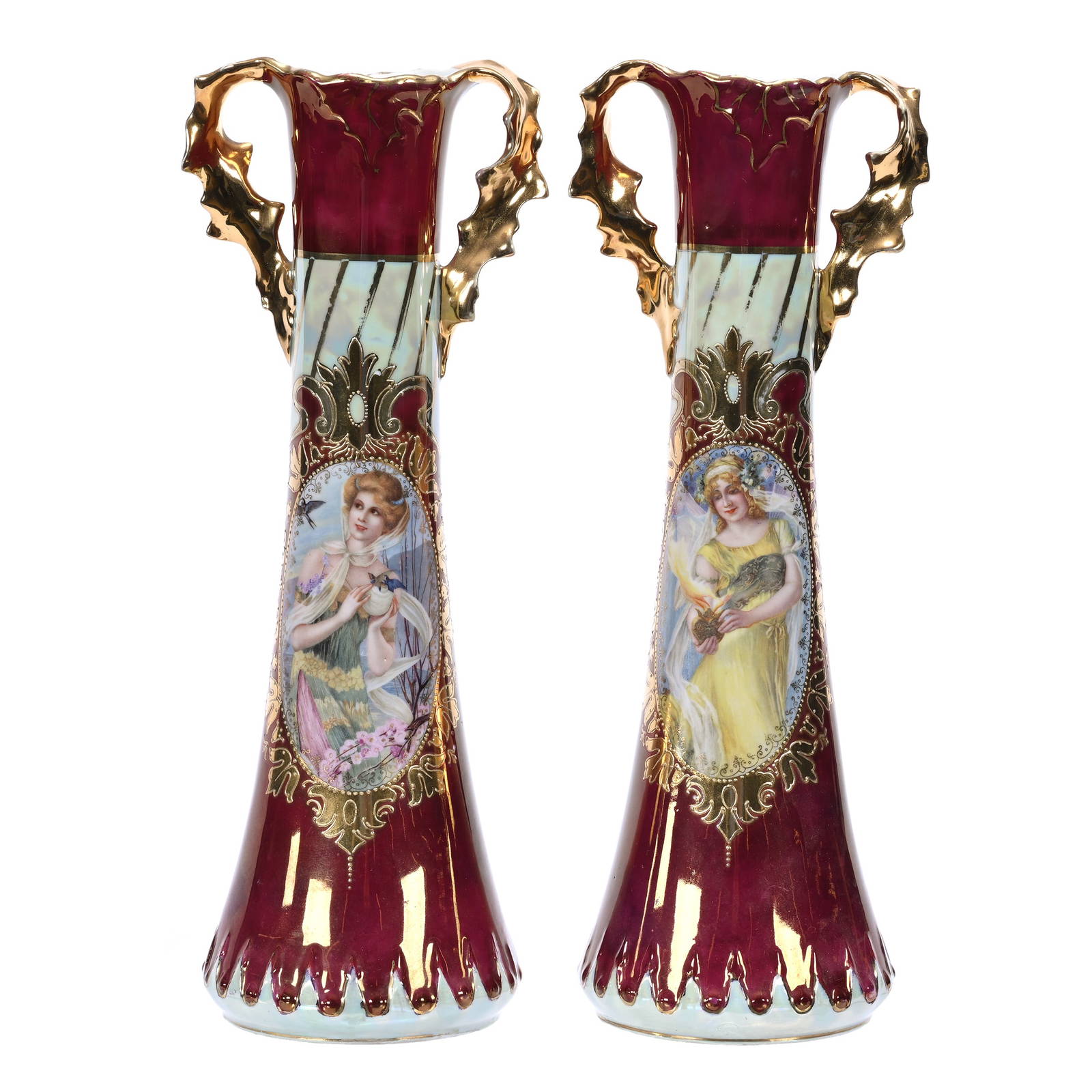 Pair Vases Marked Prov Saxe, Medallion Scenes Auction