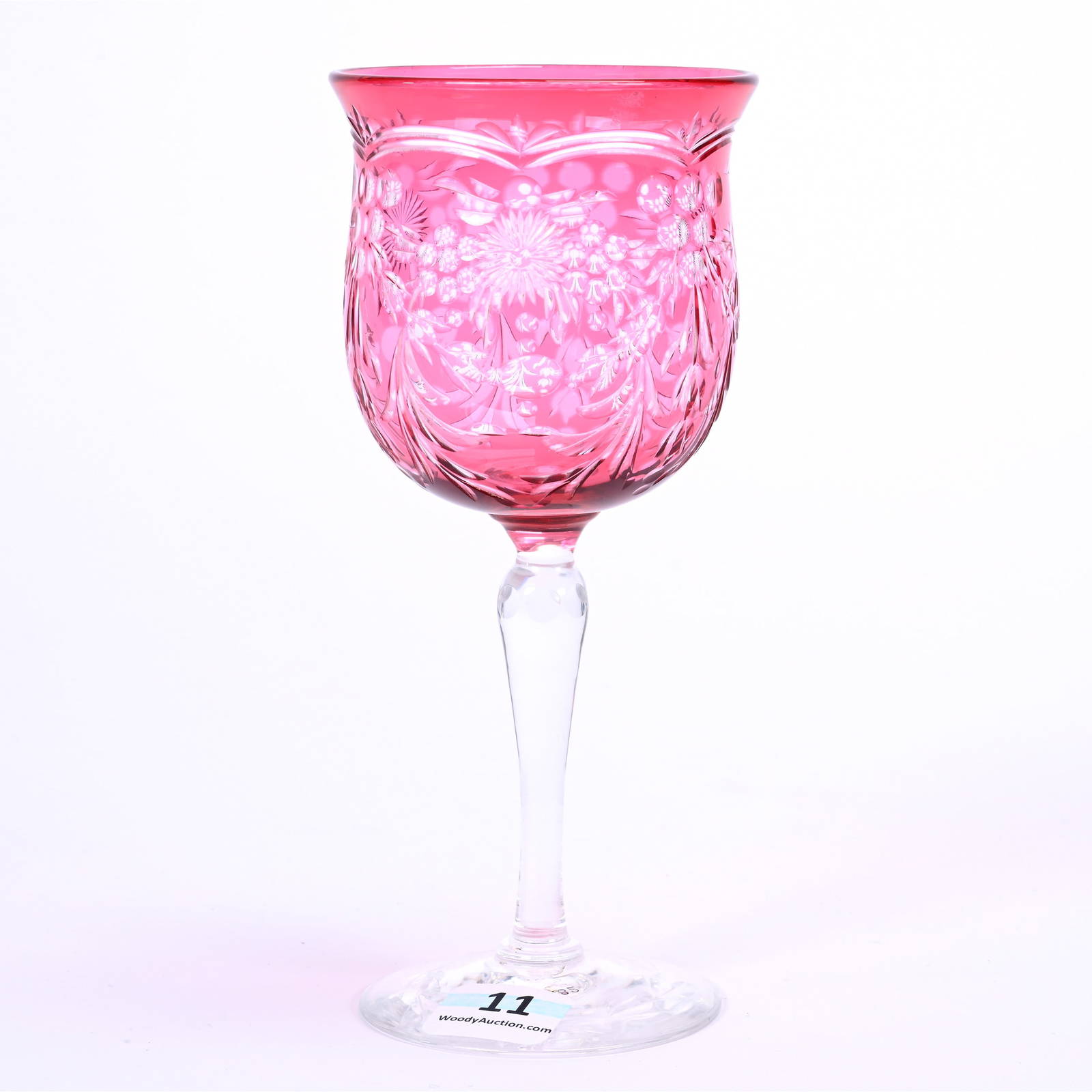 Wine Stem, Bpcg, Cranberry Cut To Clear, Signed Webb Corbett Auction