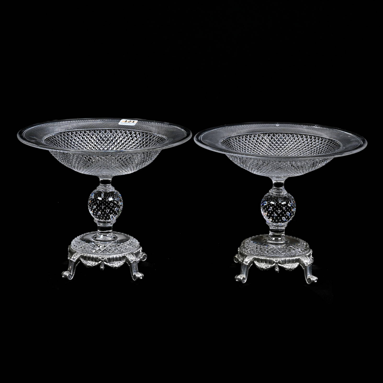 Pair Compotes, Abcg, Raised Diamond Pattern By Pairpoint, Controlled ...