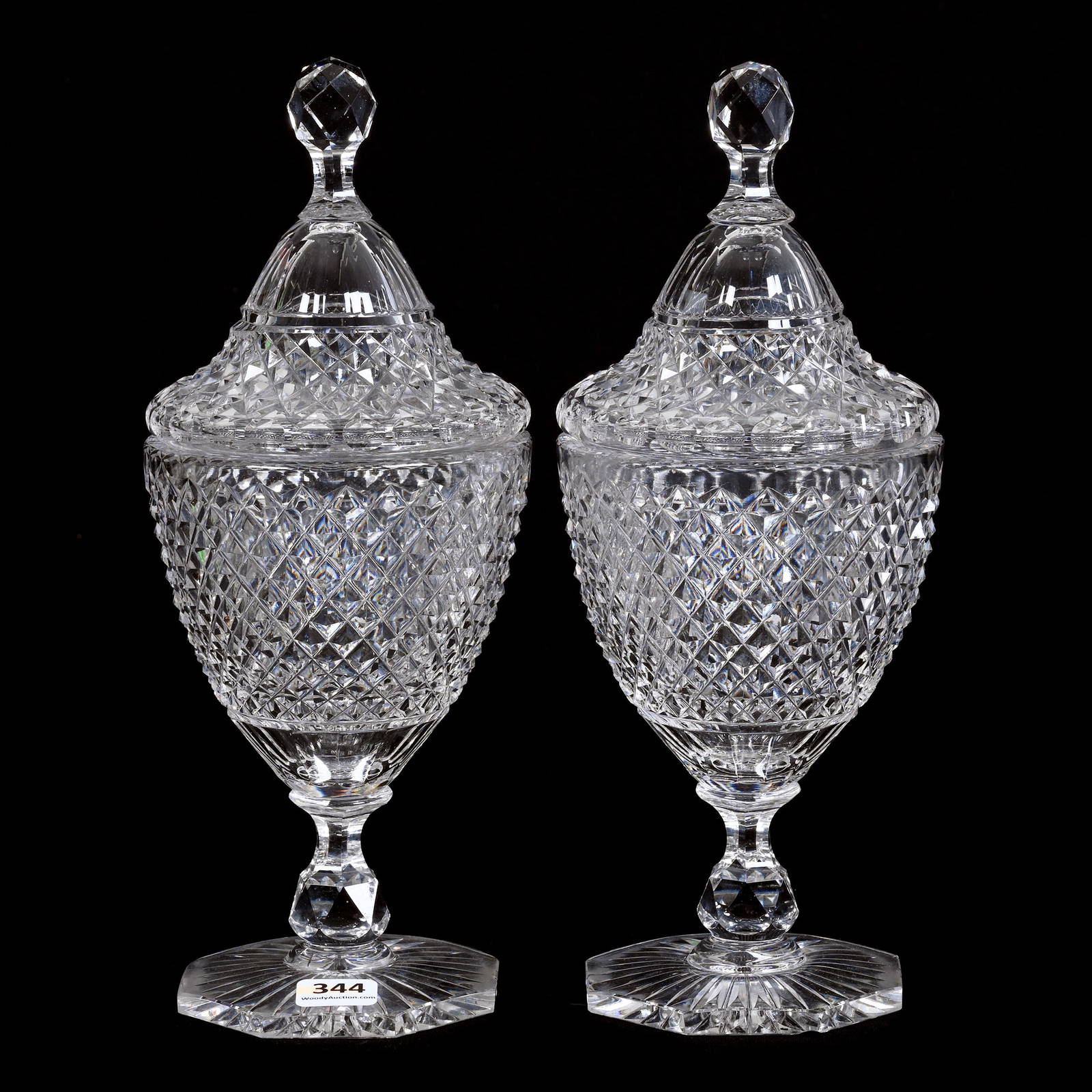 Pair Pedestal Covered Jars, Abcg, Raised Diamond Pattern By Pairpoint ...