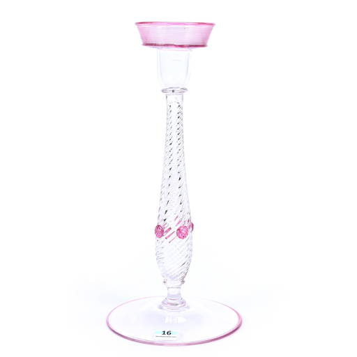 Candlestick, Clear Art Glass By Steuben, Swirl Stem, Pink Applied ...