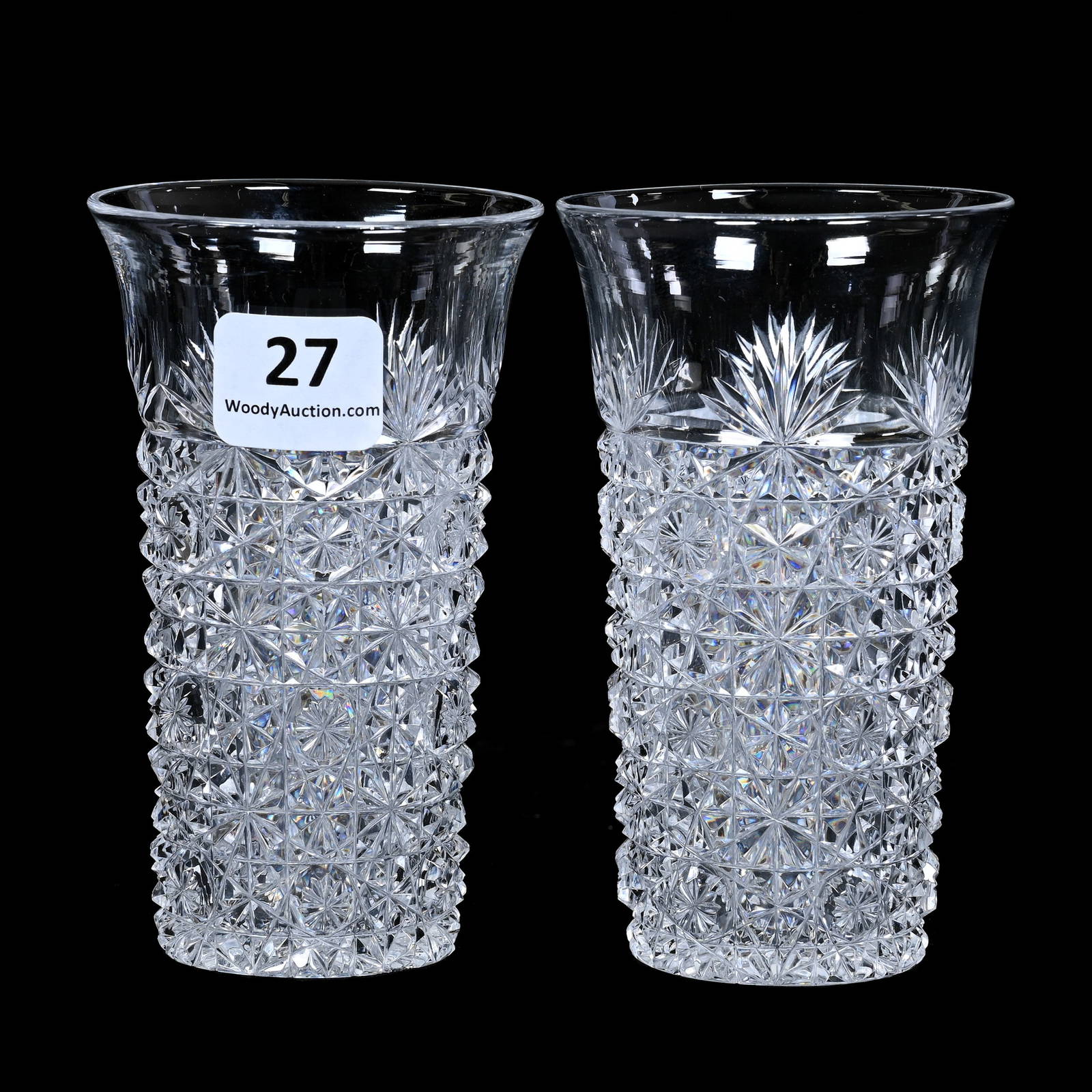 (2) Juice Glasses, Cut Glass, Russian Pattern, Star Cut Buttons ...