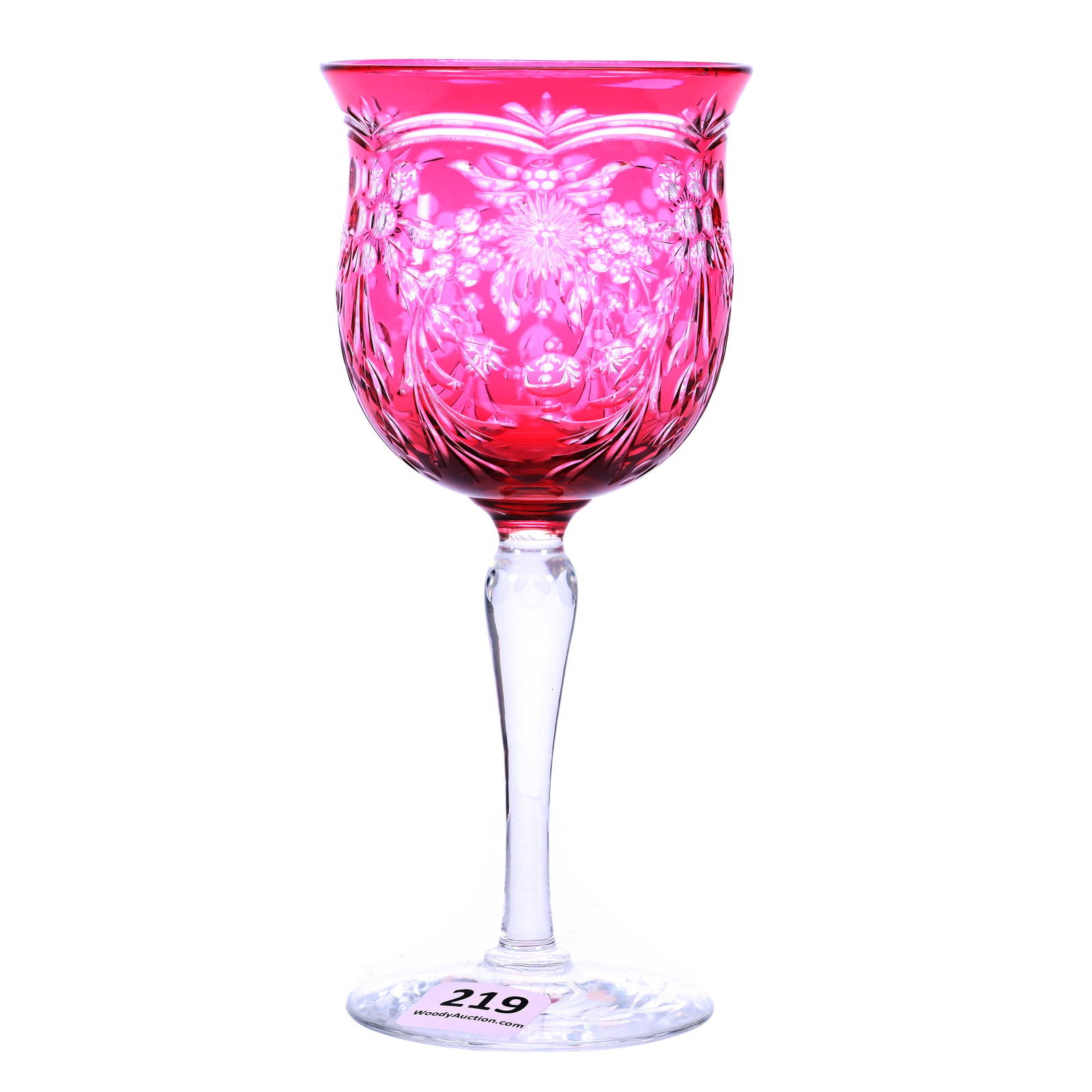 Wine Stem, Cut Glass, Signed Webb Corbett Cranberry Cut To Clear ...