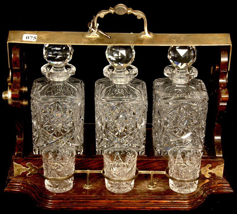 75: EXCEPTIONALLY RARE 3-BOTTLE TANTALUS SET W/(6) SHOT