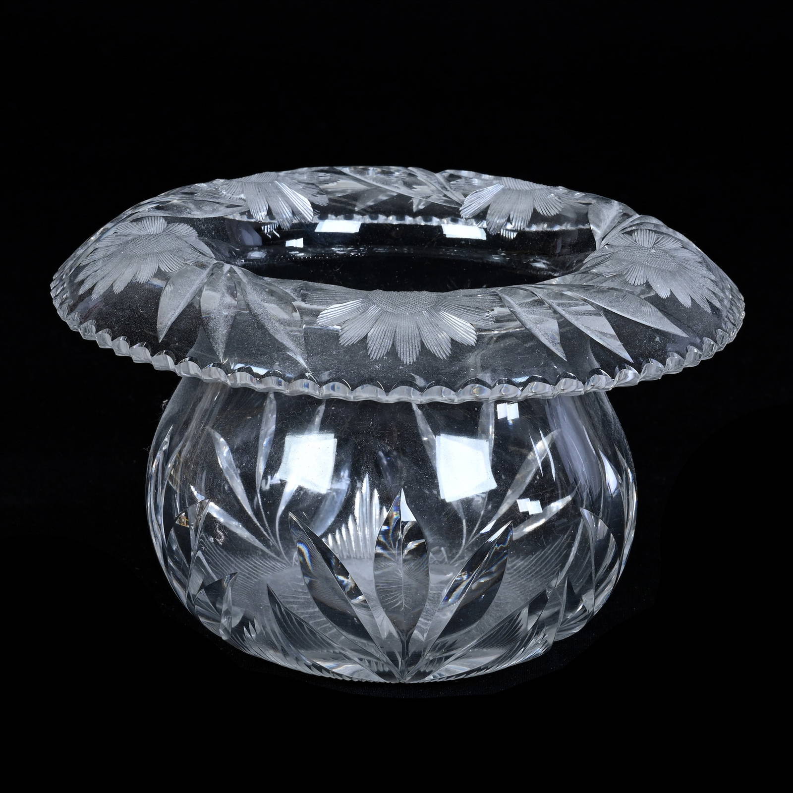 Vase, Spittoon Shape, American Brilliant Cut Glass, Engraved Floral ...