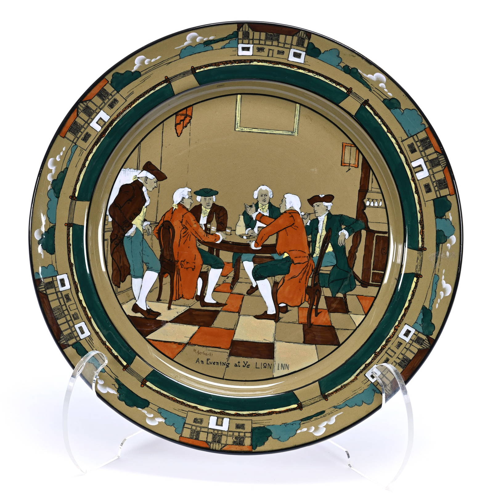 Round Tray Marked Deldare Ware Buffalo Pattern, Dated 1908 Auction